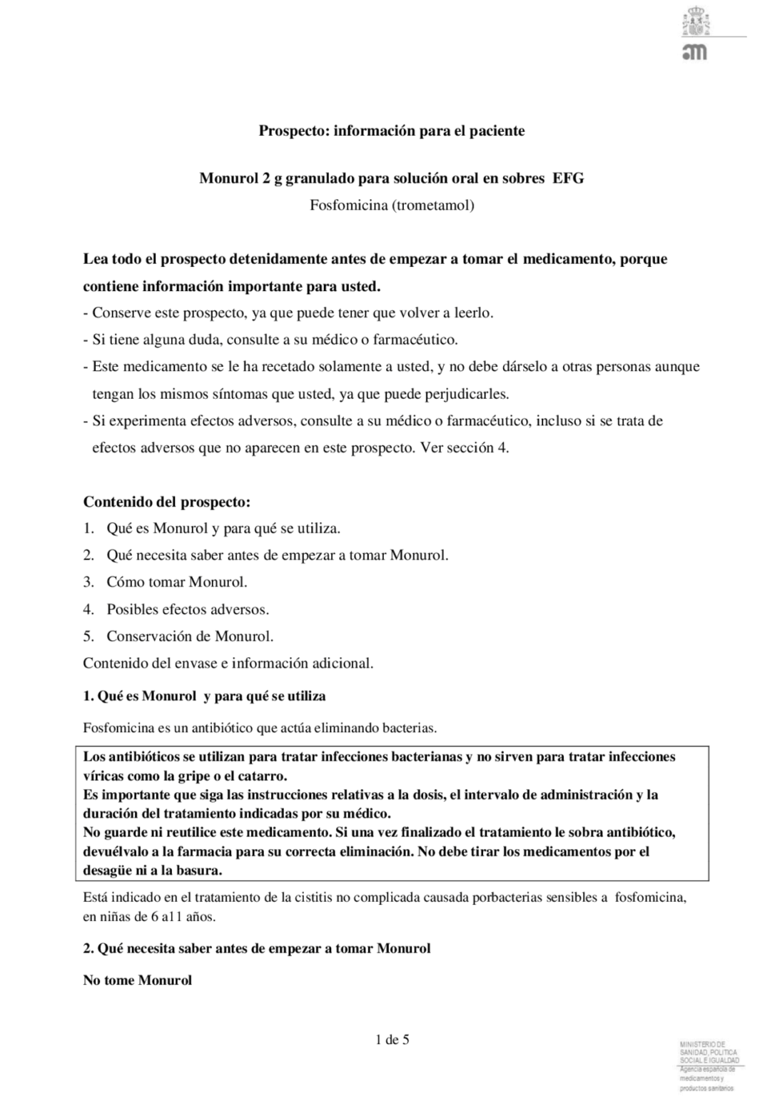 Monurol 2 sobres: Cómo tomar y prospecto del granulado para solución ...